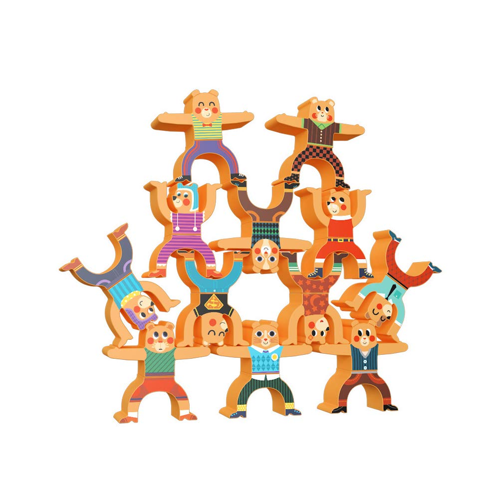 BESTING Balancing Stacking Blocks Little Bear Parent-Child Children's Educational Balance Wooden Stacking Acrobatic Troupe Interlock Decompression Preschool Toys Balancing Games (HJ008)
