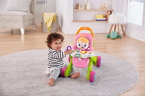 Fisher-Price Laugh & Learn Stroll & Learn Walker Gift Set, Musical Baby Walking Toy and Soft Doll for Infants Ages 9 Months and Older