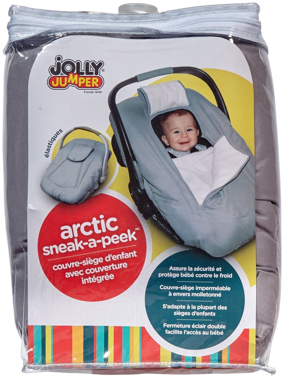 Jolly Jumper Arctic Sneak-A-Peek Car Seat Cover With Attached Blanket - Grey