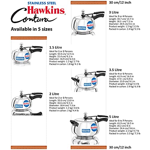 Hawkins SSC20 Stainless Steel Pressure Cooker, 2 Liter, Silver