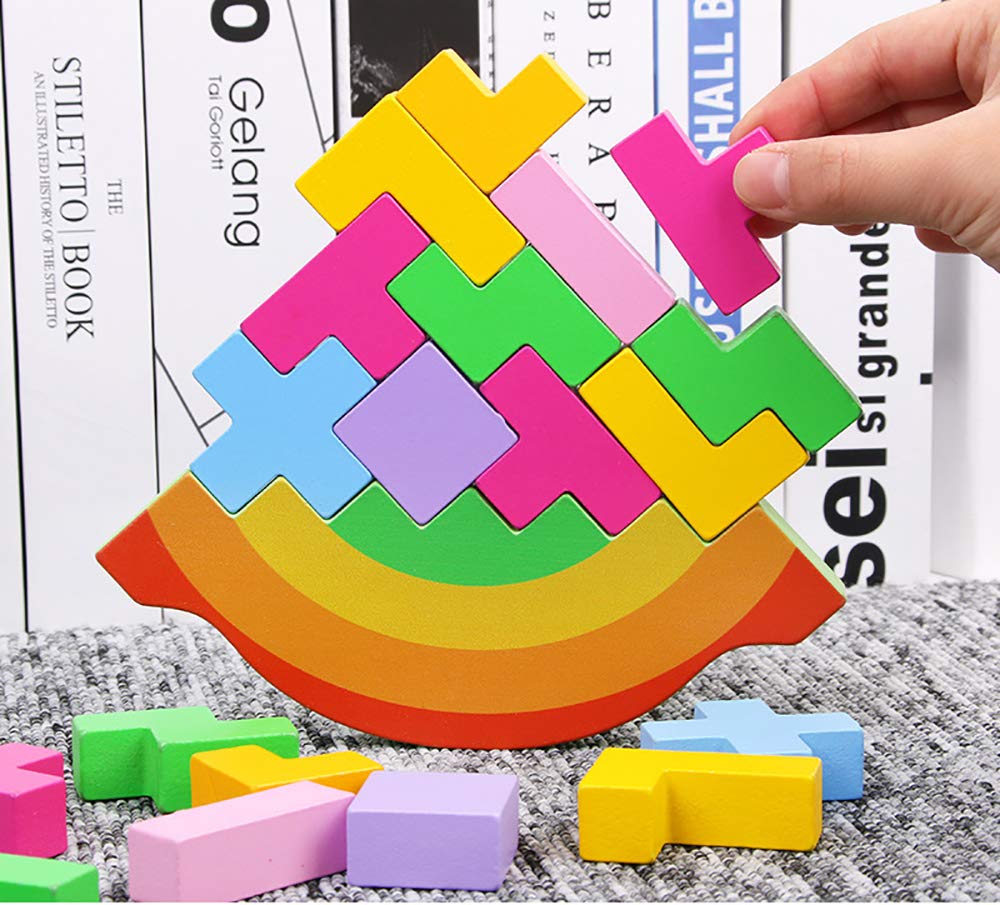 BESTING Wooden Rainbow Stacking Blocks Parent-Child Children's Educational Toys Swing Boat Interlock Decompression Preschool Balancing Games (TJ016)