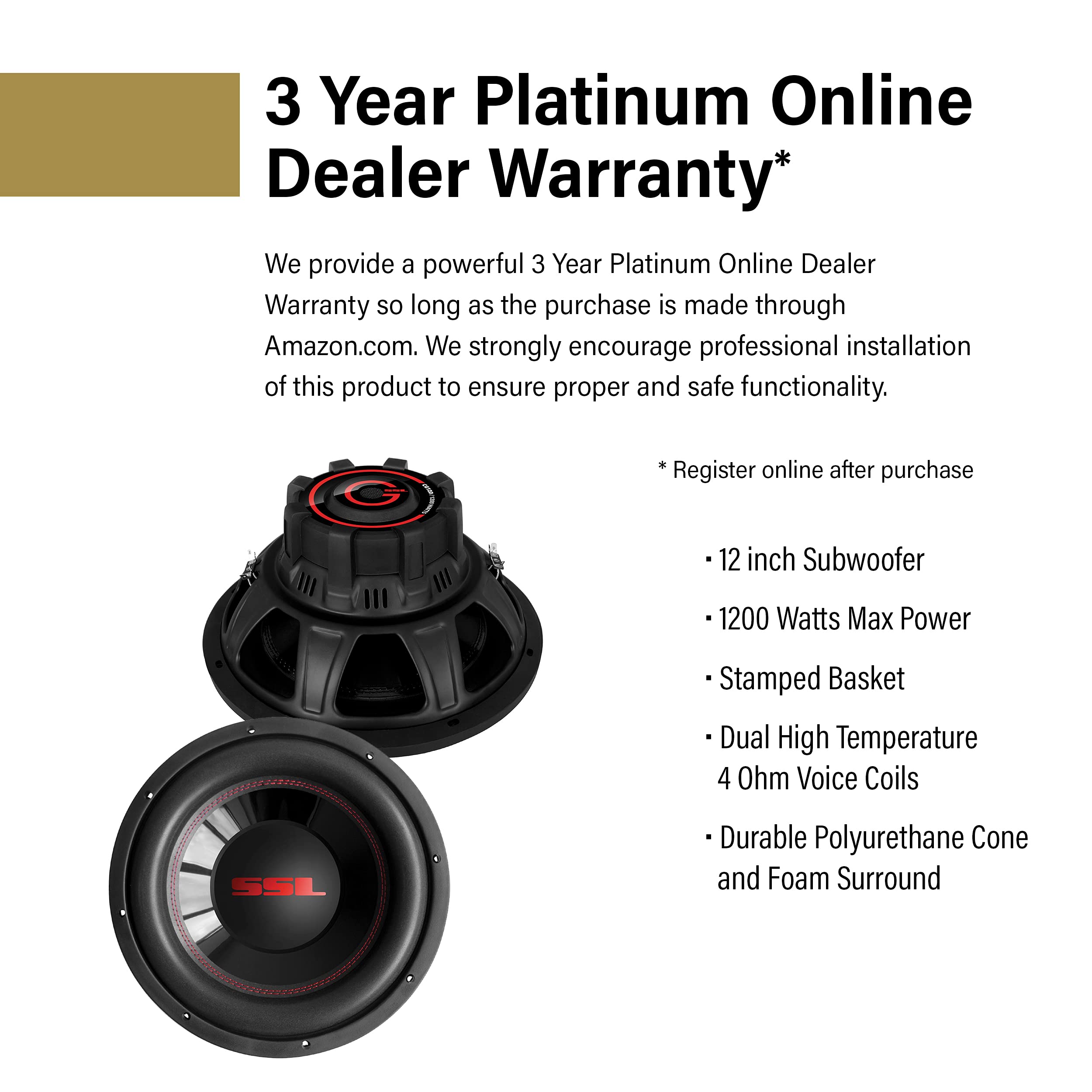 Sound Storm Laboratories CG12D 12 Inch Car Subwoofer - 1200 Watts Maximum Power, Dual 4 Ohm Voice Coil, Sold Individually