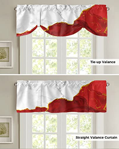 Funnywall88 Tie Up Curtain Valance for Living Room,Wild Marble Pattern Gold Red White Ombre Valance for Kitchen Window Valance Adjustable Tie-up Valance 12 Inch Rod Pocket 1 Panel