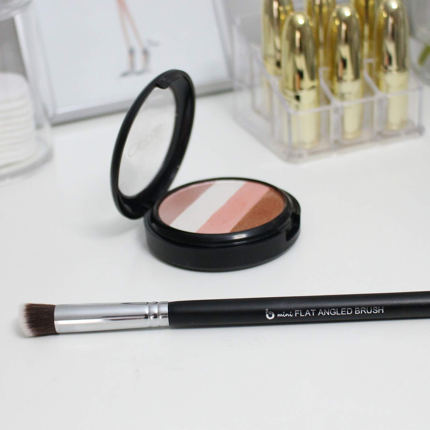 Kabuki Nose Contour Brush - Beauty Junkees Mini Flat Angle Contouring Makeup Brushes, Small Angled for Sculpting, Bronzer, Highlighter with Liquid Cream Powder Cosmetics, Dense, Vegan Synthetic
