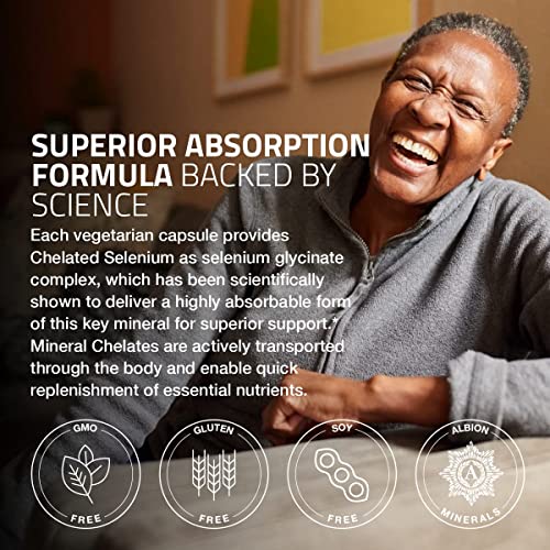 Bronson Selenium 200 mcg for Immune System, Thyroid, Prostate and Heart Health โ Yeast Free Chelated Amino Acid Complex - Essential Trace Mineral with Superior Absorption, 100 Vegetarian Capsules