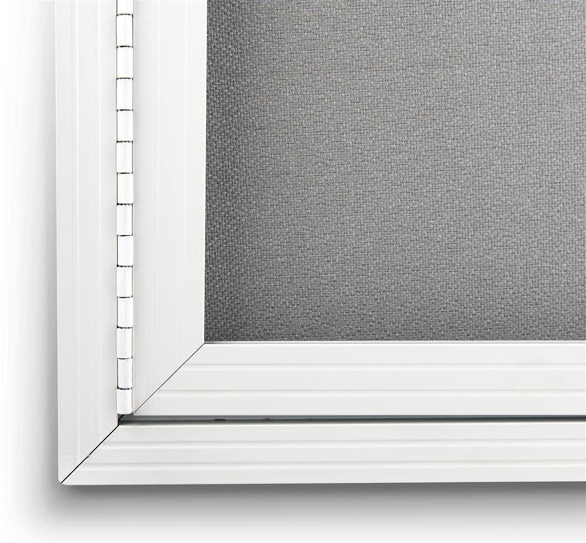 Displays2go 4' x 3' Enclosed Message Board, Sliding Doors, Locking, Gray Fabric - White (FBSW43WHLG)