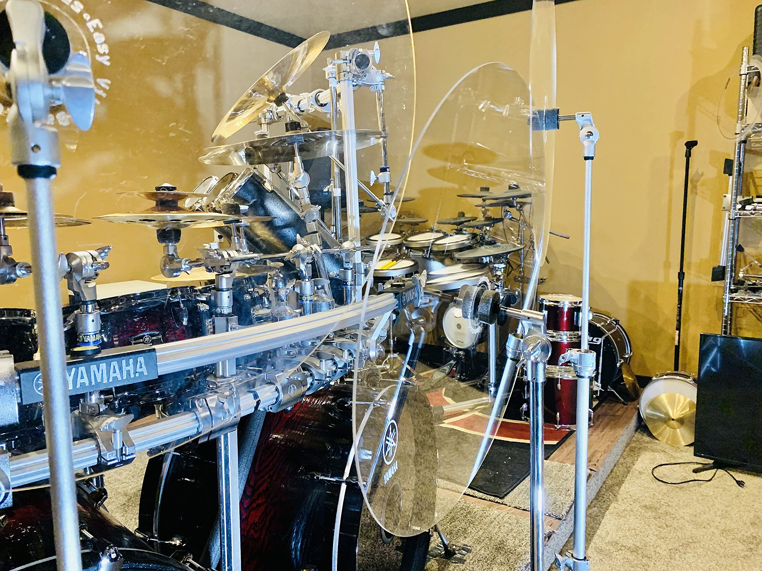 DistinctAndUnique 22 inch - 3 Pack Crystal Clear Acrylic Drum KIT Baffle - Muffles Live Recording Standard Mounting On All Cymbal Stand Performance Shields Sound Barrier
