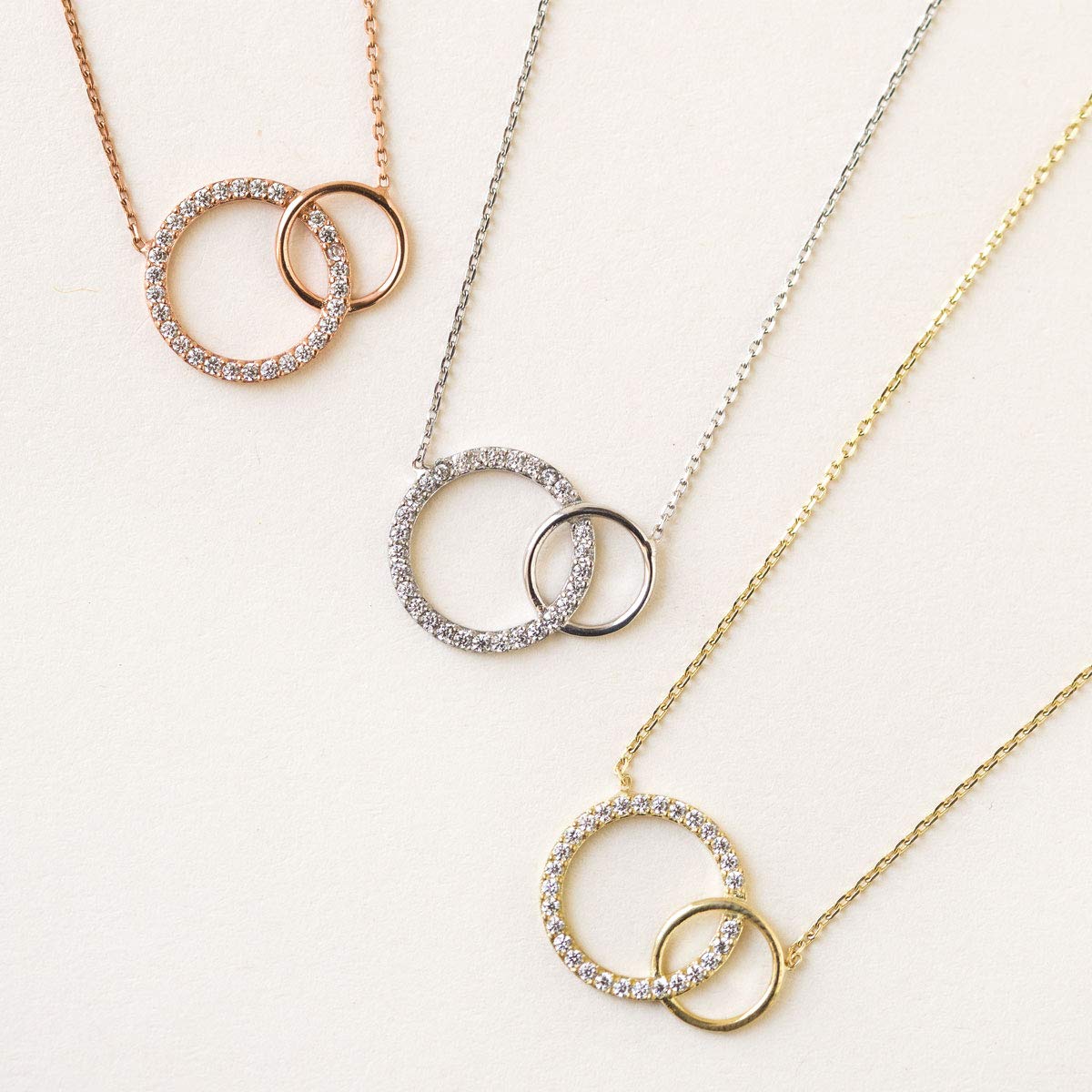 A+O Sister Necklace Gift- Interlocking Circle Necklace 18-20" in Rose Gold Vermeil