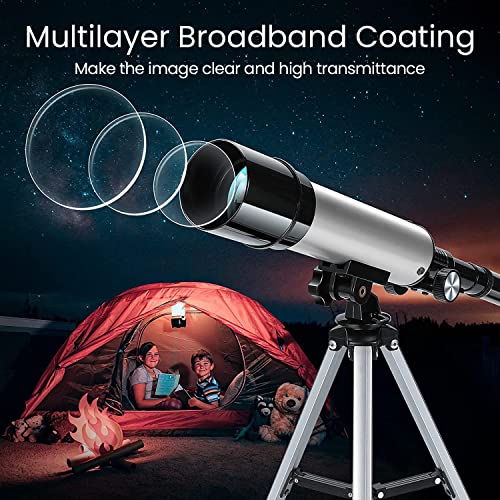 Merkmak Telescope for Kids & Beginners, Kids Telescope 50mm Aperture 360mm AZ, 90X Magnification Astronomical Refracting Telescope with Tripod for Kids to Explore The Moon and Star