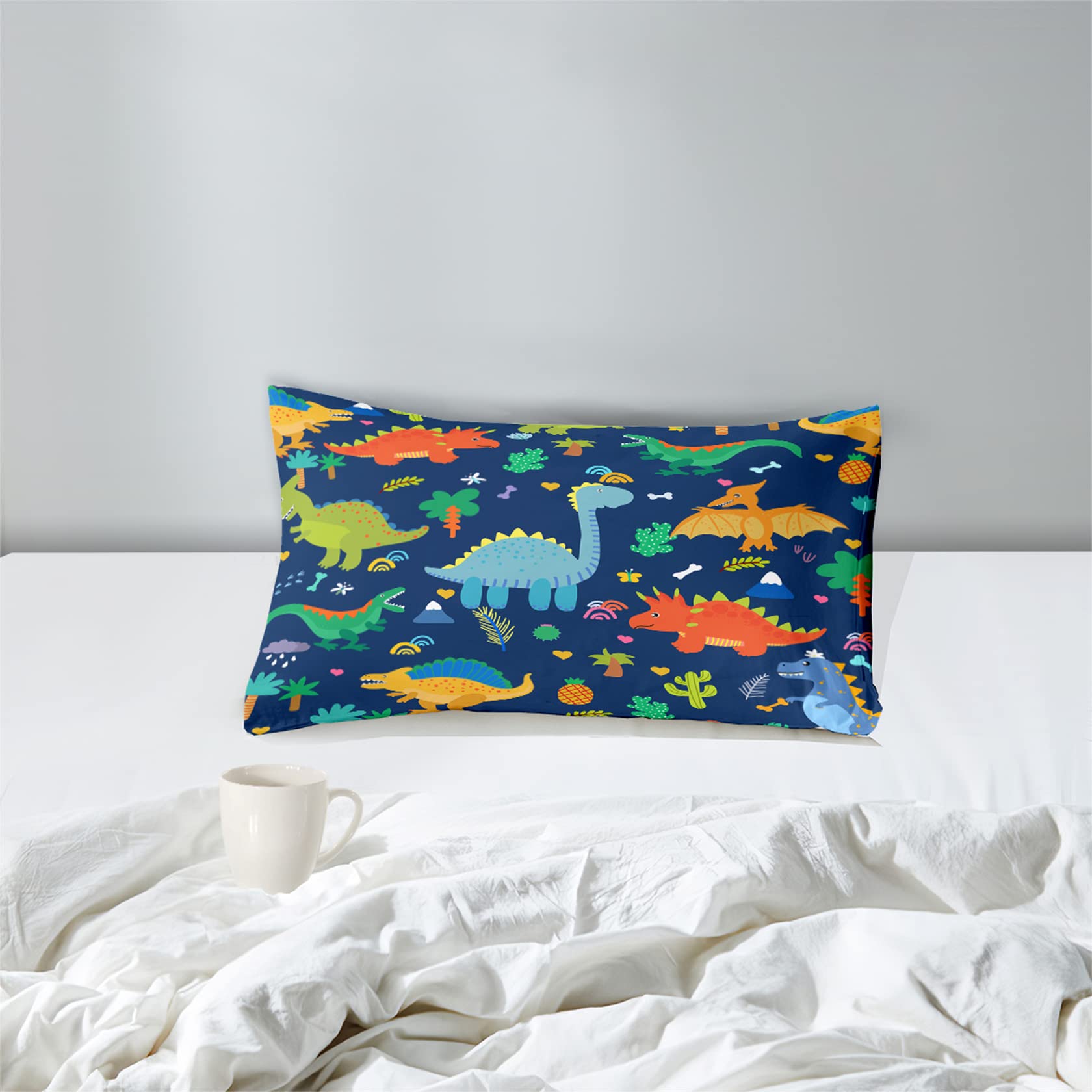 Cartoon Dinosaur Comforter Set for Kids Dark Blue Dinosaur Twin Comforter Set for Boys Dinosaur Kids Bedding Set Soft Breathable Twin Dinosaur Quilt with 1 Pillowcase for All-Season, Twin Size