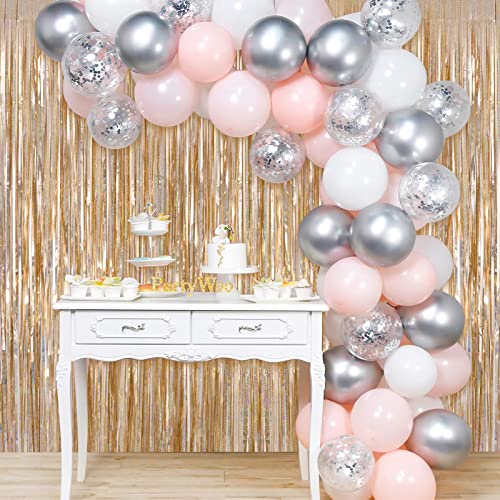 Champagne Tinsel Foil Fringe Curtain Backdrop, 2 Pack Metallic Glitter Curtains Party Decorations Streamers, Xmas Champagne Backdrop for Birthday Wedding Bridal Shower Homecoming New Year