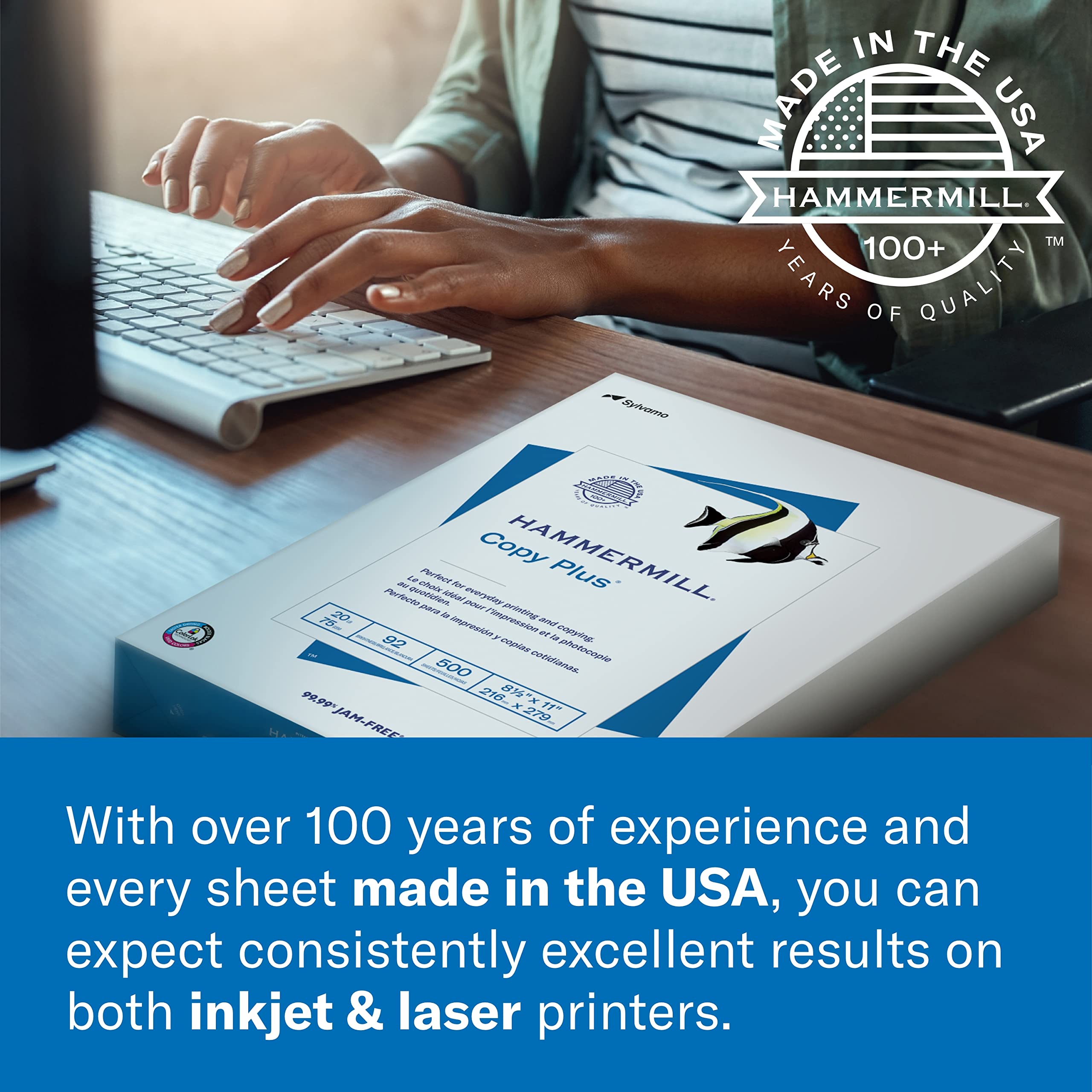 Hammermill Printer Paper, 20 lb Copy Plus, 8.5 x 11 - 1 Ream (500 Sheets) - 92 Bright, Made in the USA, 105007R