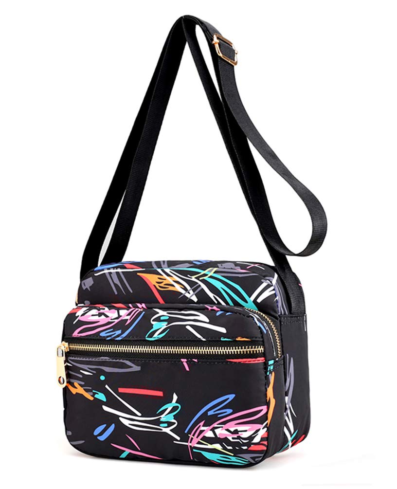 Collsants Small Nylon Purse Mini Crossbody Bag Travel Shoulder Bag Multi Zipper Pockets (flower-HCT)
