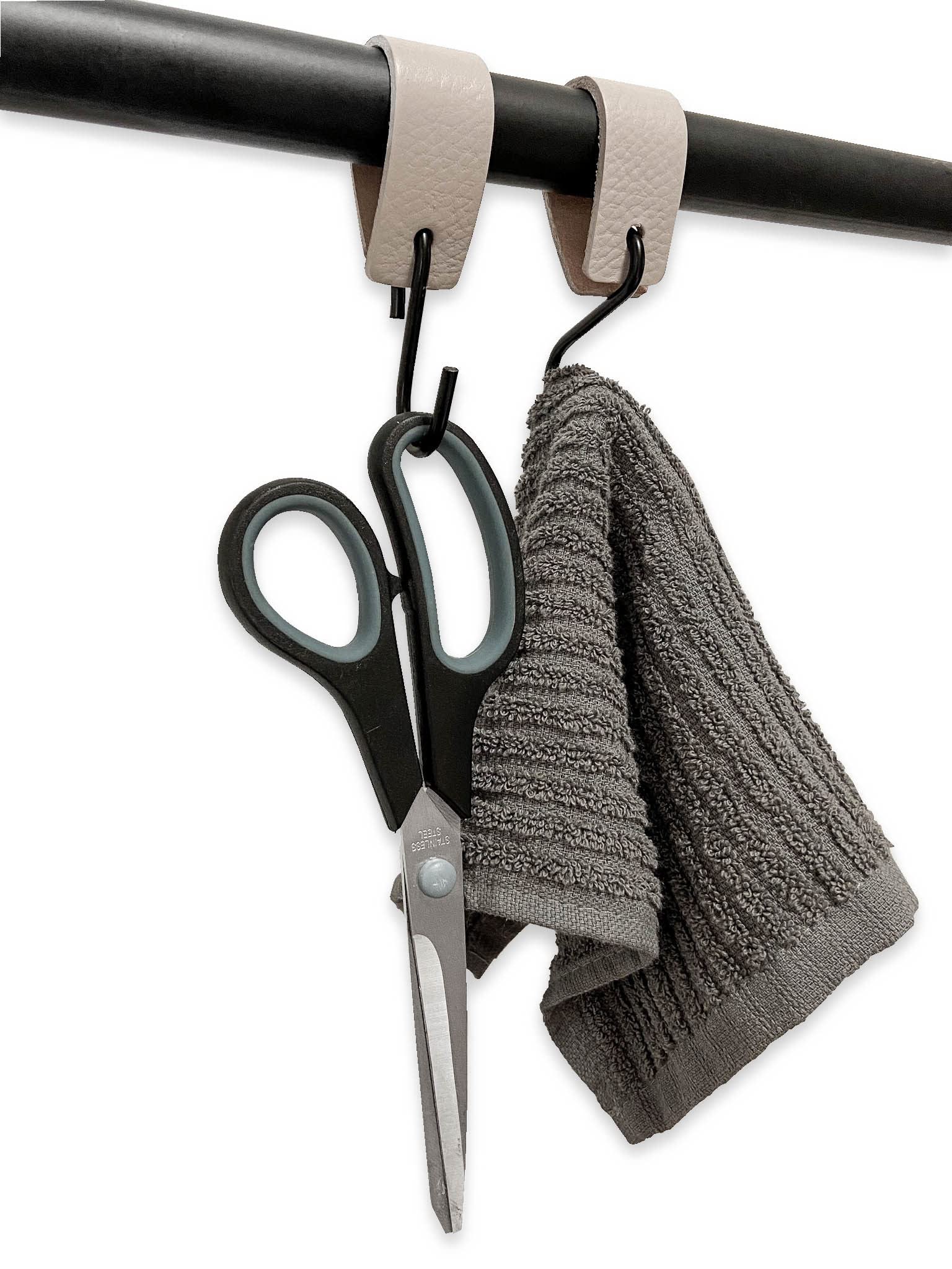 Brute Strength - Multifunctional Leather S-Hooks - Light Gray - 2 Pieces - S Shaped Hooks - Coat Hook - Leather Hooks - Leather s Hooks - Black s Hooks - Kitchen Hooks