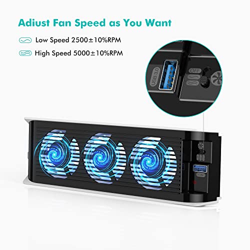 Cooling Accessories for PS5, KIWIHOME Horizontal Cooling Fan for PS5, Upgraded Quiet Cooler Fan with LED Light and USB3.0 Hubs, for PS5 Disc and Digital Edition(White)
