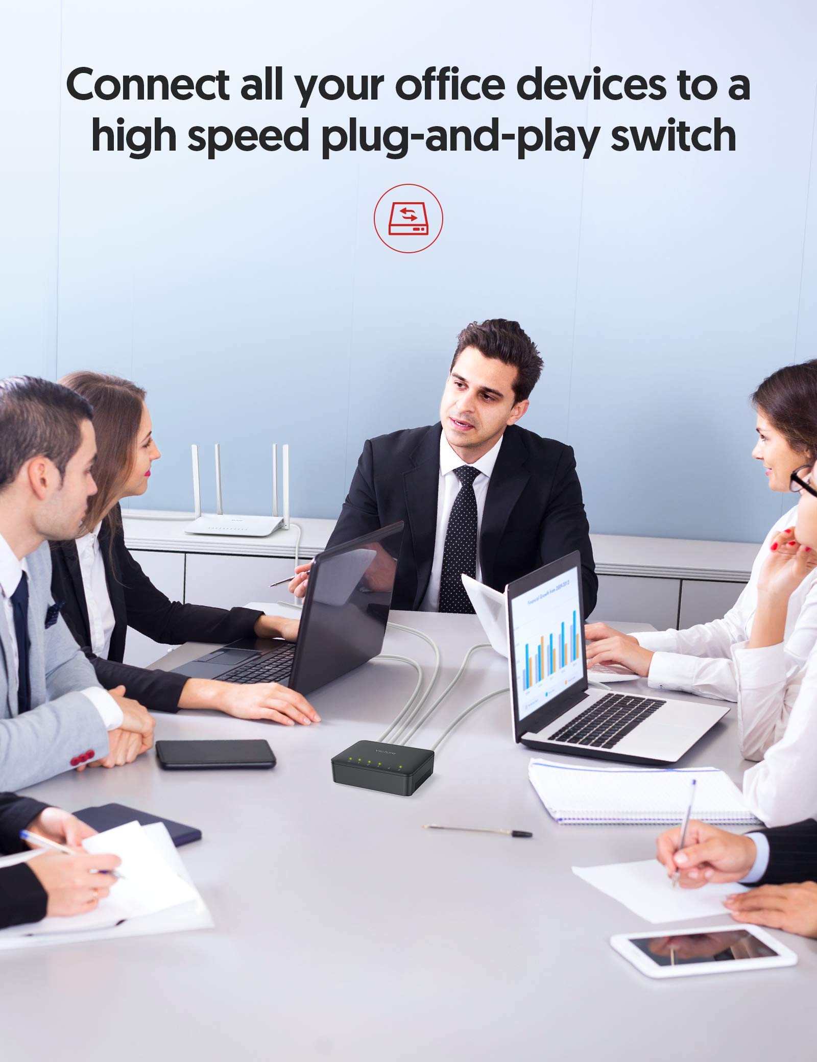 5-Port Gigabit Ethernet Switch, Unmanaged Ethernet Splitter for Office/Home/Dormitory,Home Network Hub, Unshielded Network Switch, Fanless Quiet, Plug and Play, Plastic Case