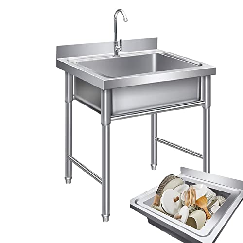 Handmade Sink 304 Stainless Steel Kitchen Sink Hand Made 1 Compartment Capacity Huge Tub Sink for Farmhouse Cafe Shop