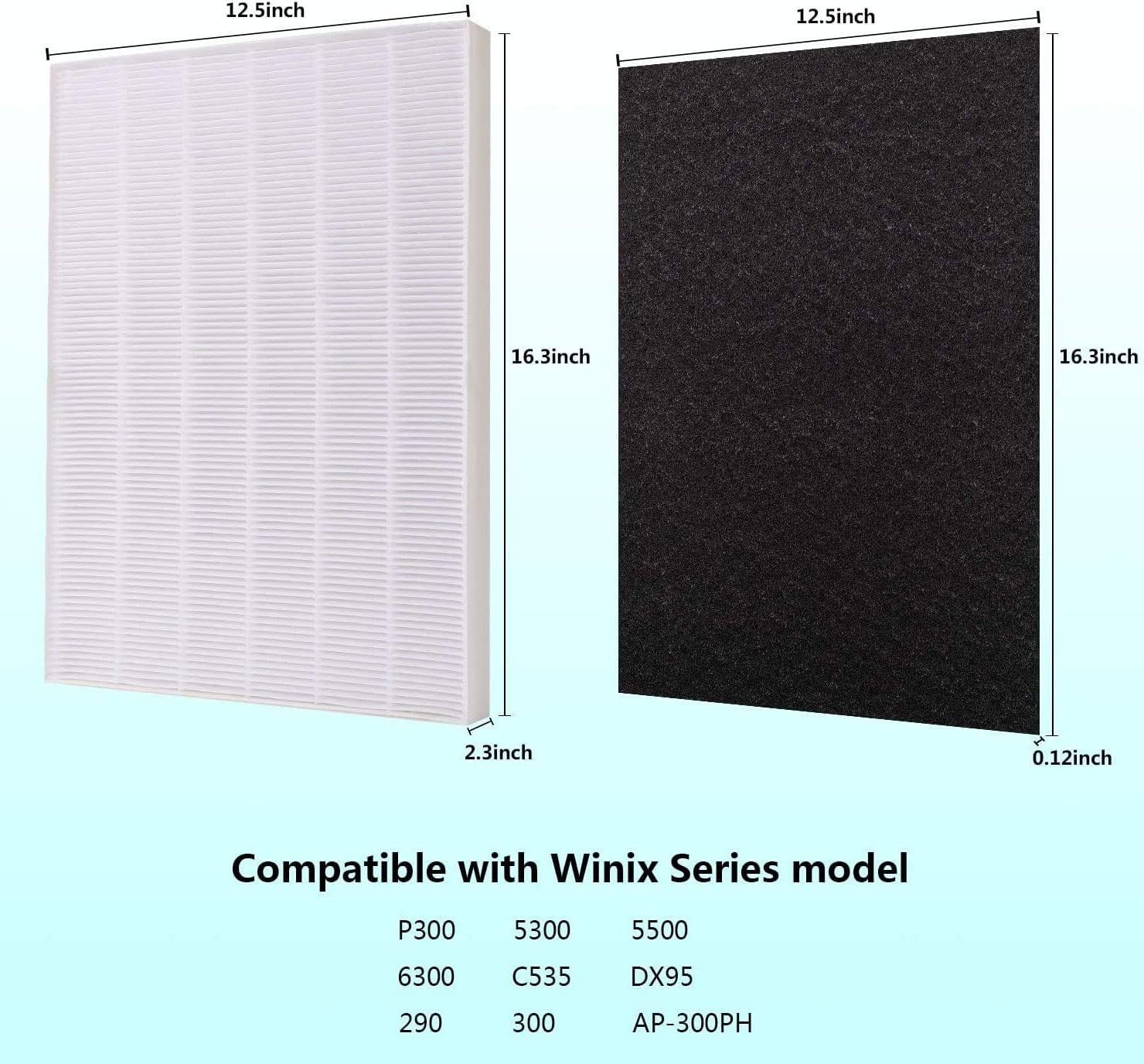 5-Star Compatible Replacement for True HEPA & Carbon Filters A. Works with Air Filter Fit Winix 115115 Compatability: Winix 115115 compatible 5300 6300 5300-2 6300-2 P300 C535. 1 Pack