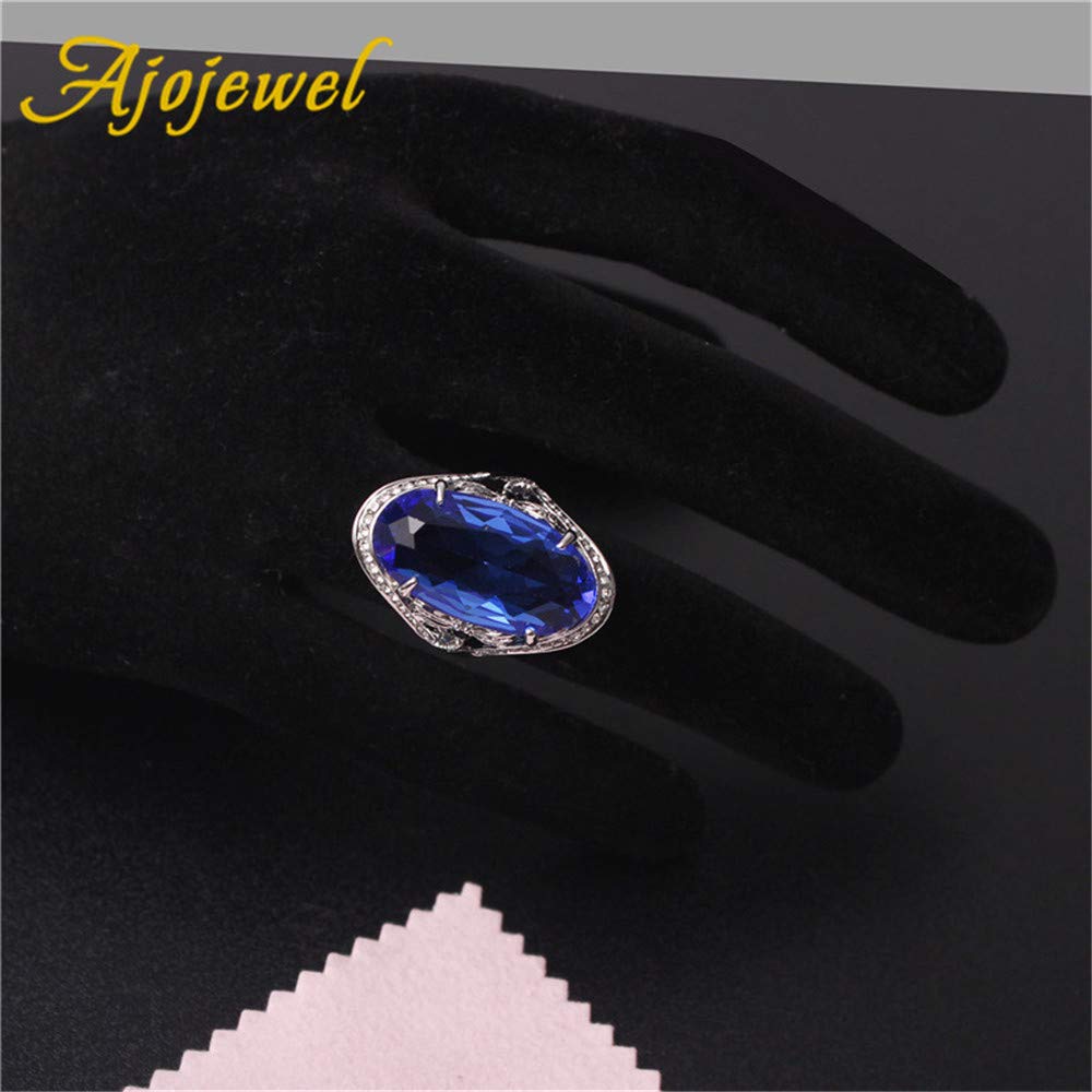 Ajojewel Big Crystal Blue Sapphire Ring Women Single Stone Cubic Zirconia Wedding Ring Statement Jewelry (Blue, 8)