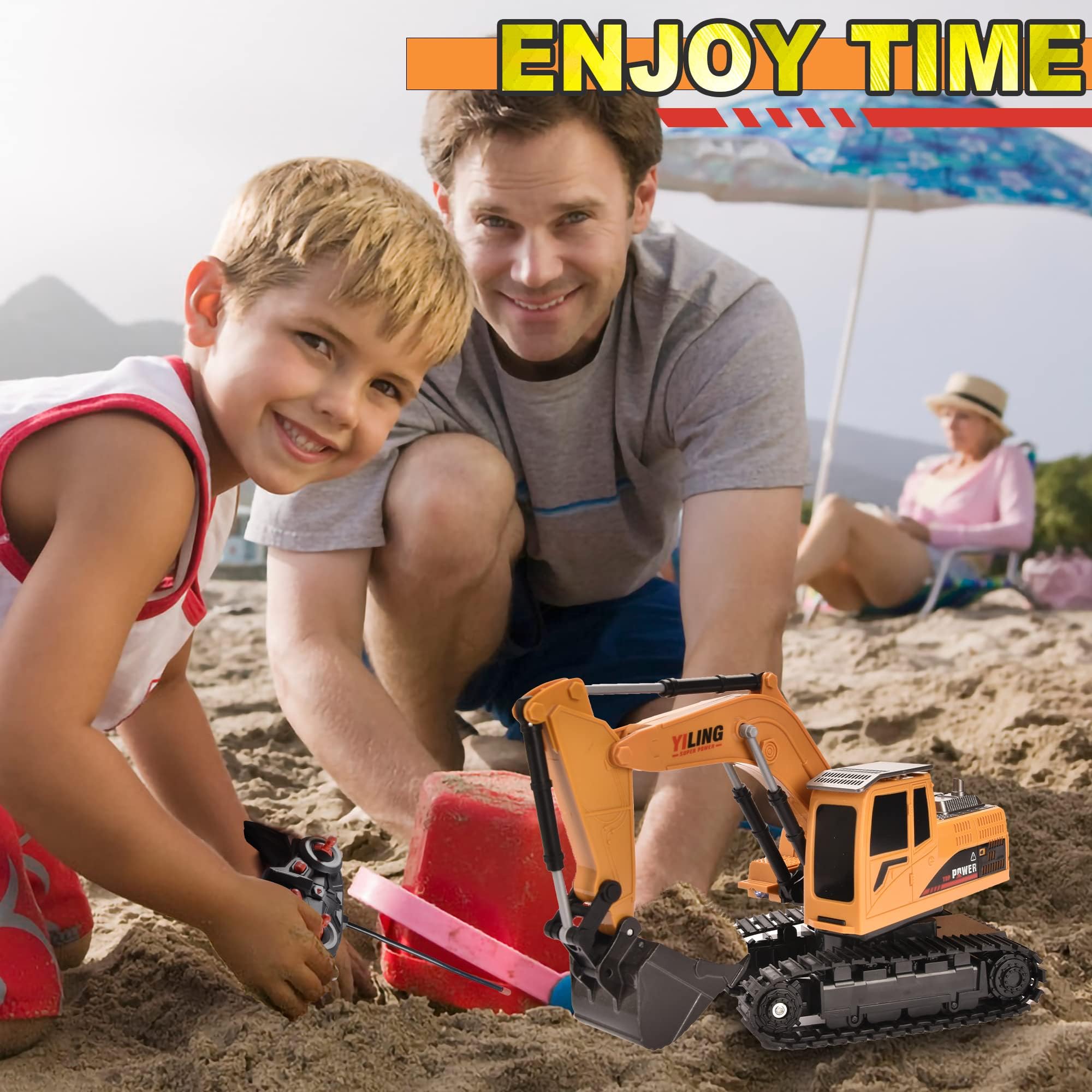 Hodlvant Remote Control Excavator Toy, Engineering Digger Truck, Metal Shovel Digger Vehicles with Lights & Sounds, 2.4Ghz RC Construction Car with 2 Batteries, Gifts for Kids Boys Age 3 4 5 6 7 8 9+