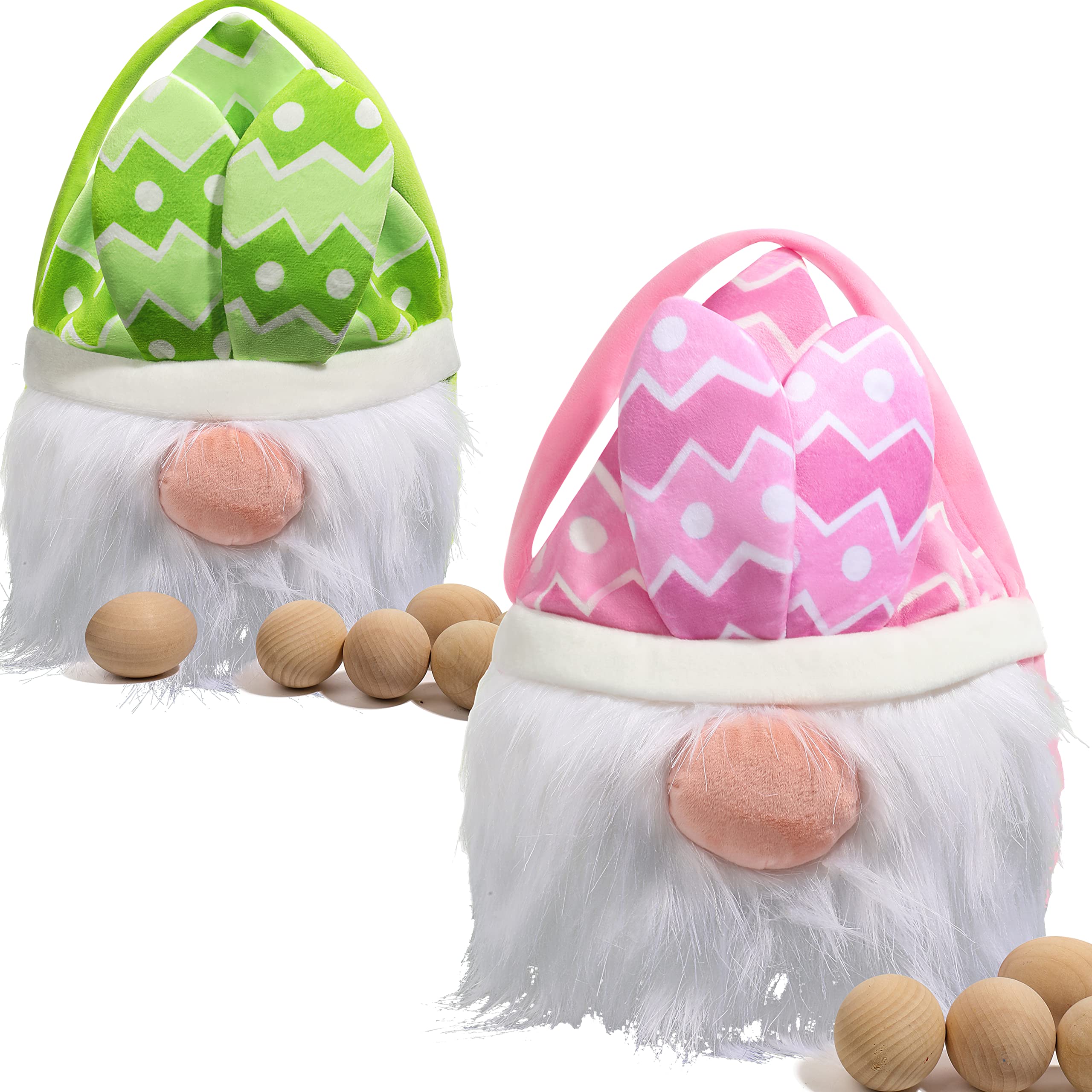 JOYIN 2 Pcs Plush Gnome Easter Basket 12.8" x 8.3", Furry Bunny Ears Gnome Basket for Spring Easter Party Favors, Egg Hunting, Decorations, Gifts for Kids