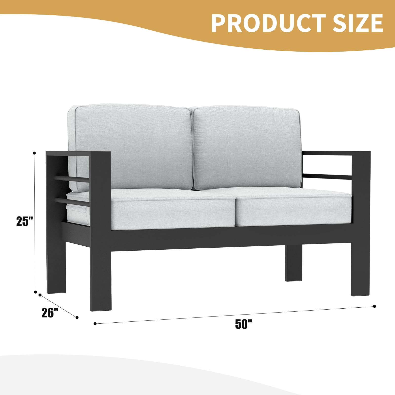 LayinSun Aluminum Outdoor Patio Loveseat, 2 Seater Sofa Chair with Cushion