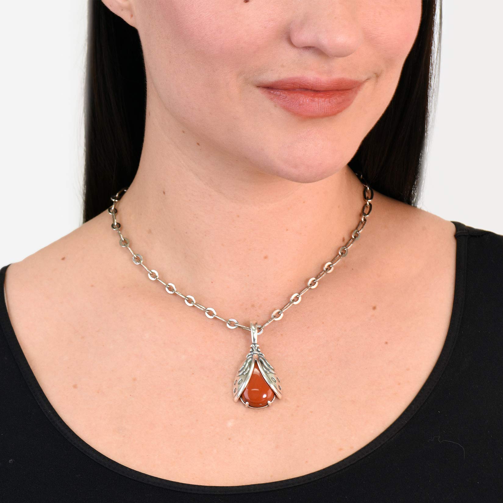 American West Sterling Red Jasper Ladybug Pendant Enhancer