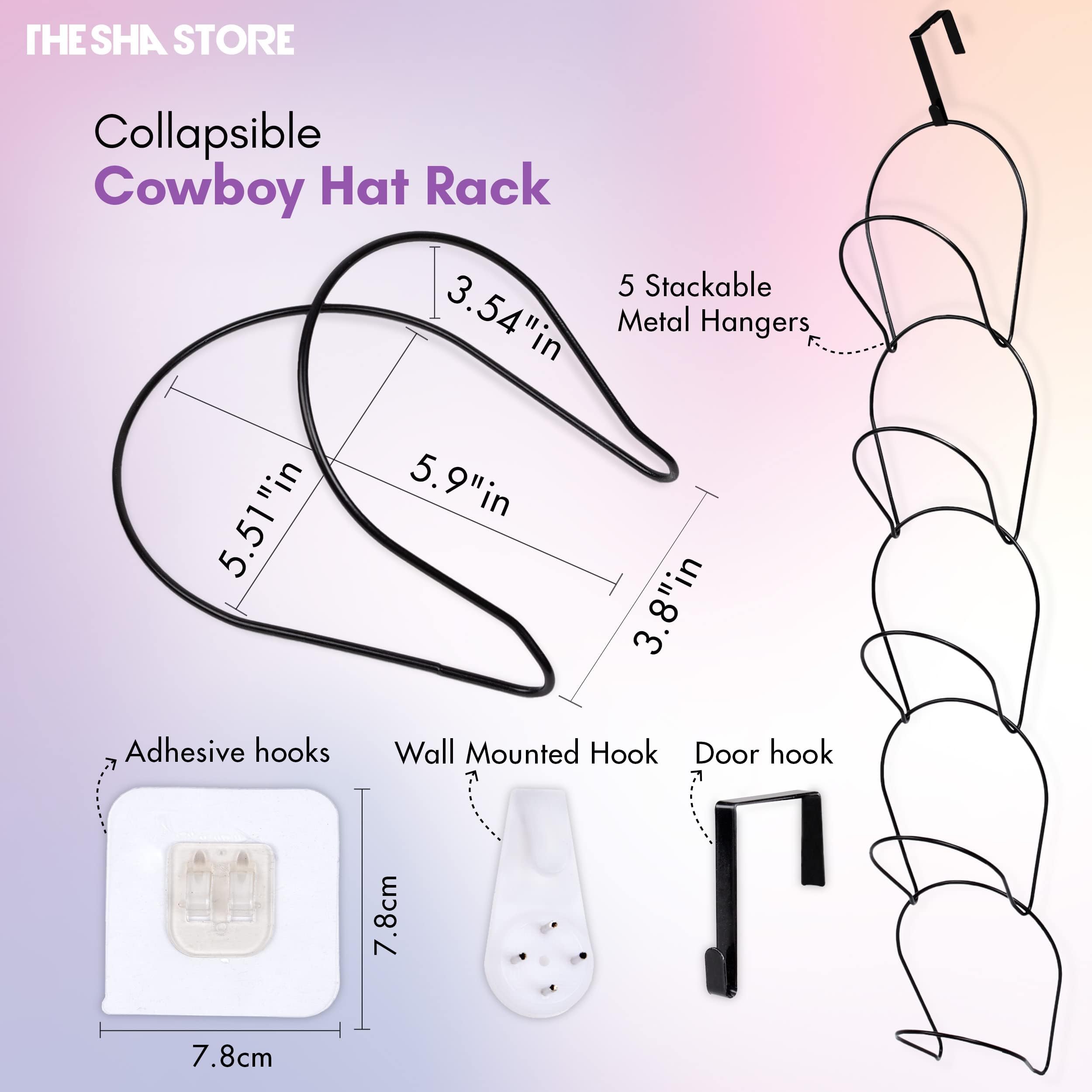 Cowboy Hat Rack for Wall - 5 Pieces Cowboy Hat Holder for Trucks, Durable Metal Hat Rack for Cowboy Hats for Perfect Shape