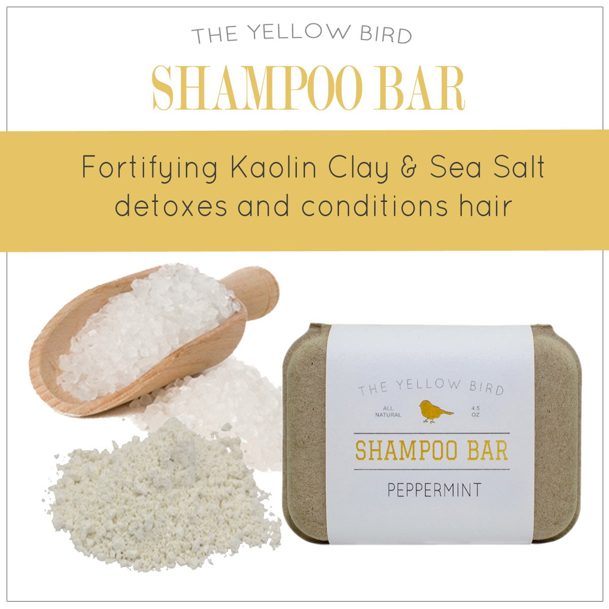 The Yellow Bird Peppermint Shampoo Bar Soap. Sulfate Free. Natural and Organic Ingredients. Anti Dandruff, Itchy Scalp, Psoriasis. Includes Conditioning Argan and Jojoba Oils.