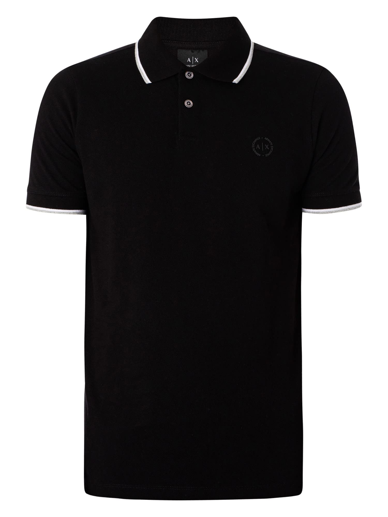 A|X ARMANI EXCHANGE Mens Short Sleeve Jersey Knit Polo Shirt, Black, Large US