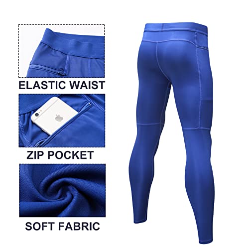 ABTIOYLLZ Men's Athletic Leggings Compression Pants with Zip Pockets Cool Dry Running Workout Gym Baselayer Tights