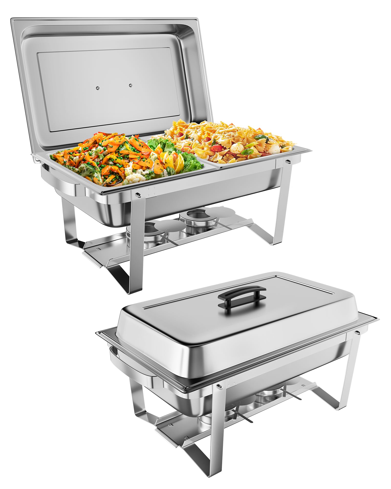 Takywep Chafing Dish Buffet Set 2 Pack, 8 QT Stainless Steel Chafer Buffet Food Servers and Warmers Set with Water Pan for Weddings, Parties, Banquets, and Catering