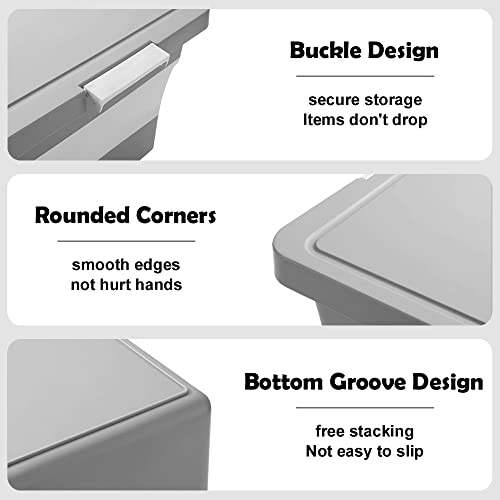 Beinilai Collapsible Storage Bins with lids,26 Qt Plastic Storage Bin Containers Tote Organizing with Secure Buckles,Suitable for Family Outdoor Multi-scene (Dark Gray)
