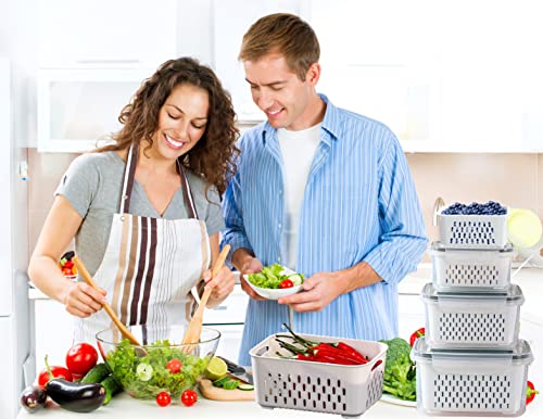 CoopBenPT Fruit vegetable food storage containers for fridge, 3 pack airtight locking lids 100% leak proof refrigerator organizer bins, bpa-free draining fresh box keep vegetables and fruits
