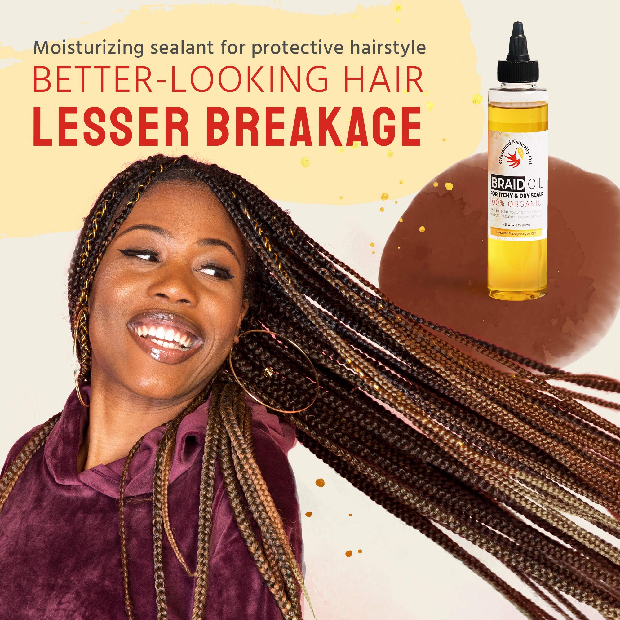 Glammed naturally oil - Braid Oil, Braid Oil for Itchy Scalp and Dry Scalp, Braid Care Oil for Dandruff, Lice and Thinning Edges, 2 Oz