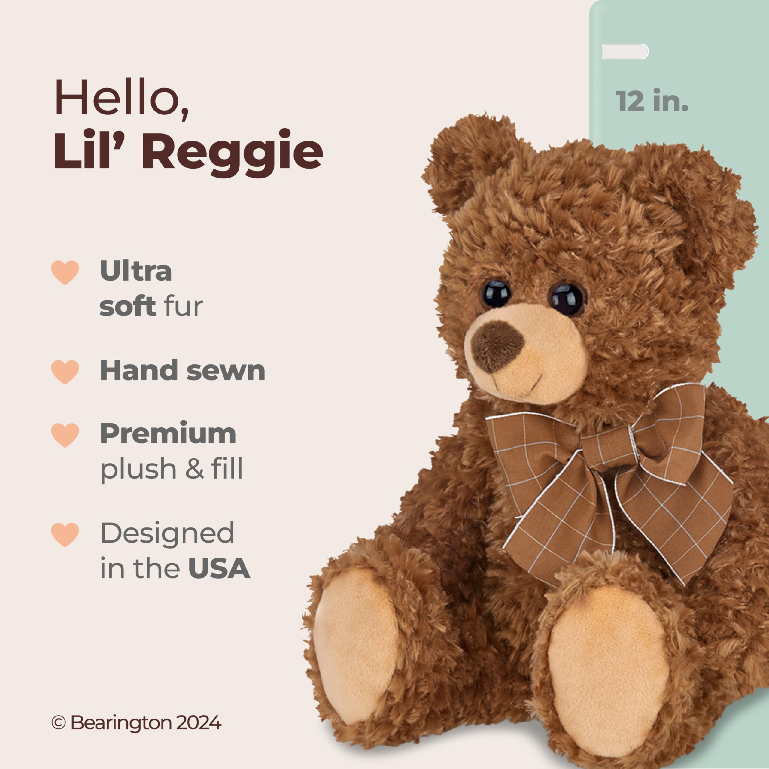 Bearington Lil' Reggie Teddy Bear 12 Inch Teddy Bear Stuffed Animal - Large Teddy Bear - Brown Teddy Bear