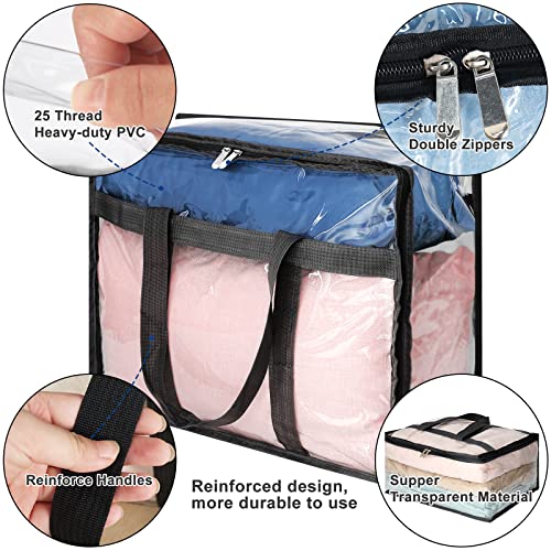 Fixwal Clear Clothes Storage Bags PVC Organizers Vinyl Bags for Comforter,Blanket,Bedding,Duvet,Transparent Moving Totes with Reinforced Handle & Zipper, 4 Pack 18x15x9 Inch