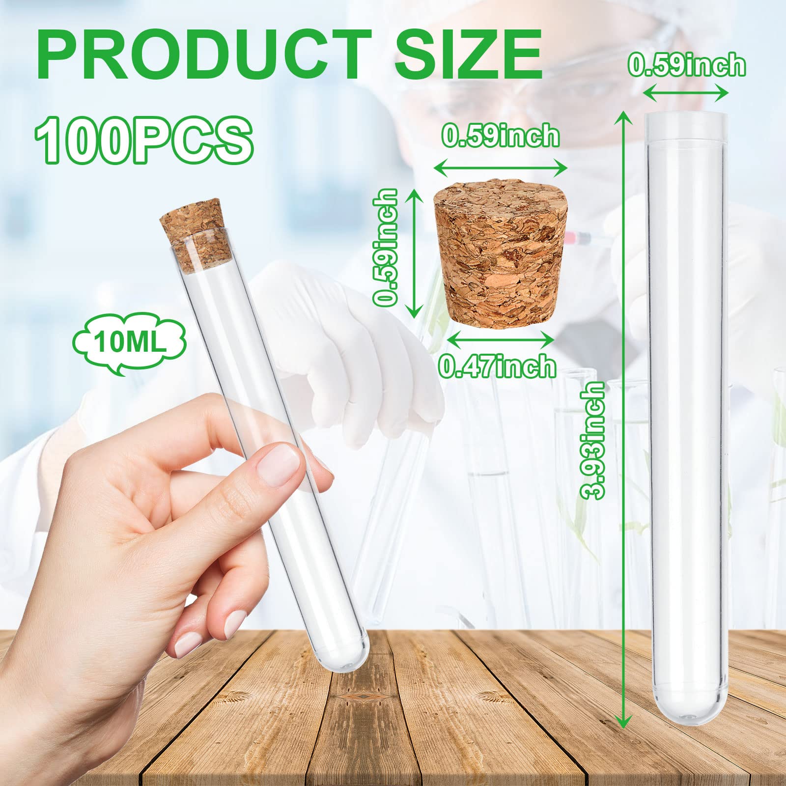 ABuff 100 Pcs Clear Plastic Test Tubes with Cork Stoppers, 15x100 mm(10ml)Good Seal for Small Particles Jewelry Seed Powder Spice Liquid Storage or Decoration
