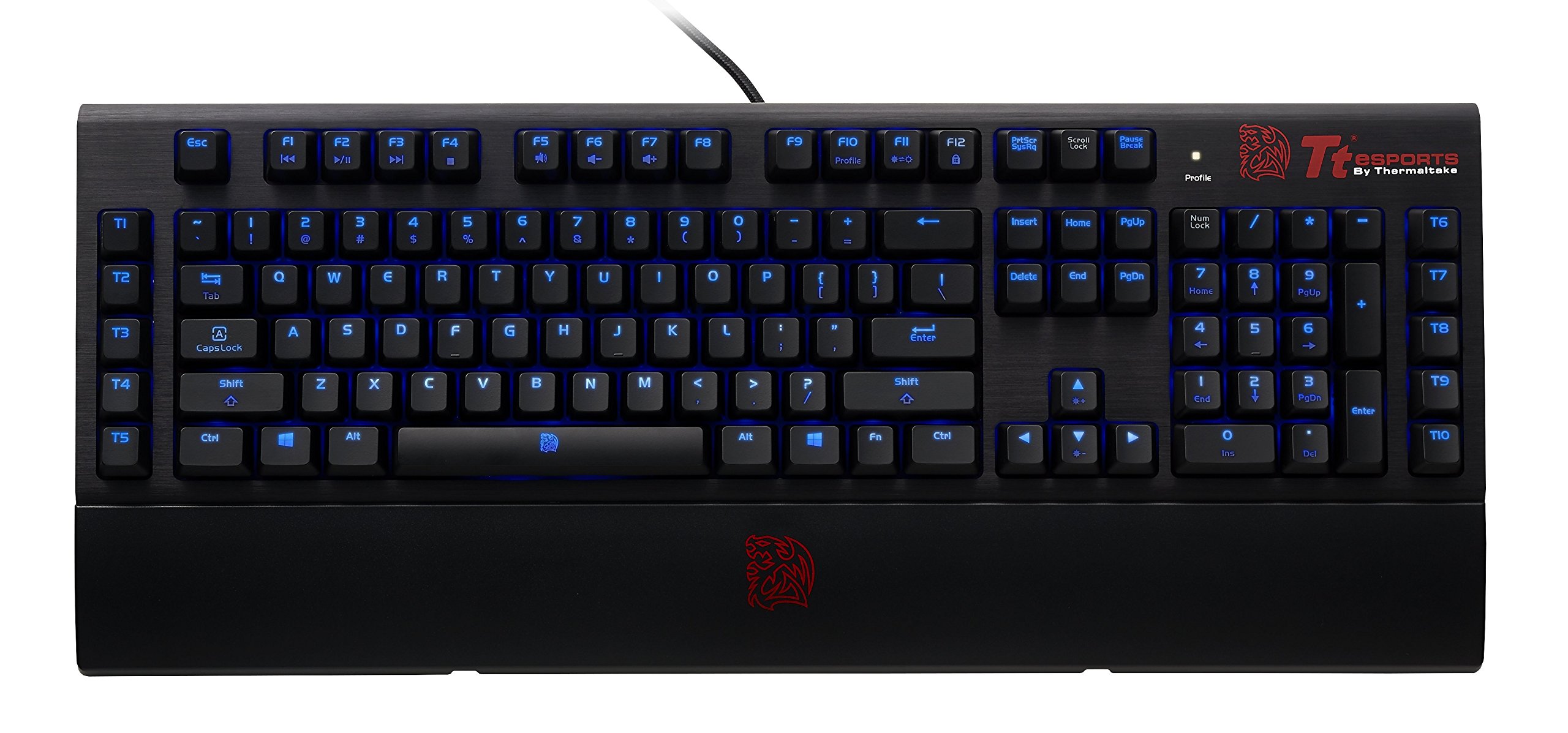 Thermaltake Tt e Sports Poseidon Z Forged Aluminum Faceplate with Built-in USB Port & Sound Card Brown Switches Blue Backlight Mechanical Gaming Keyboard KB-BAZ-KBBLUS-04