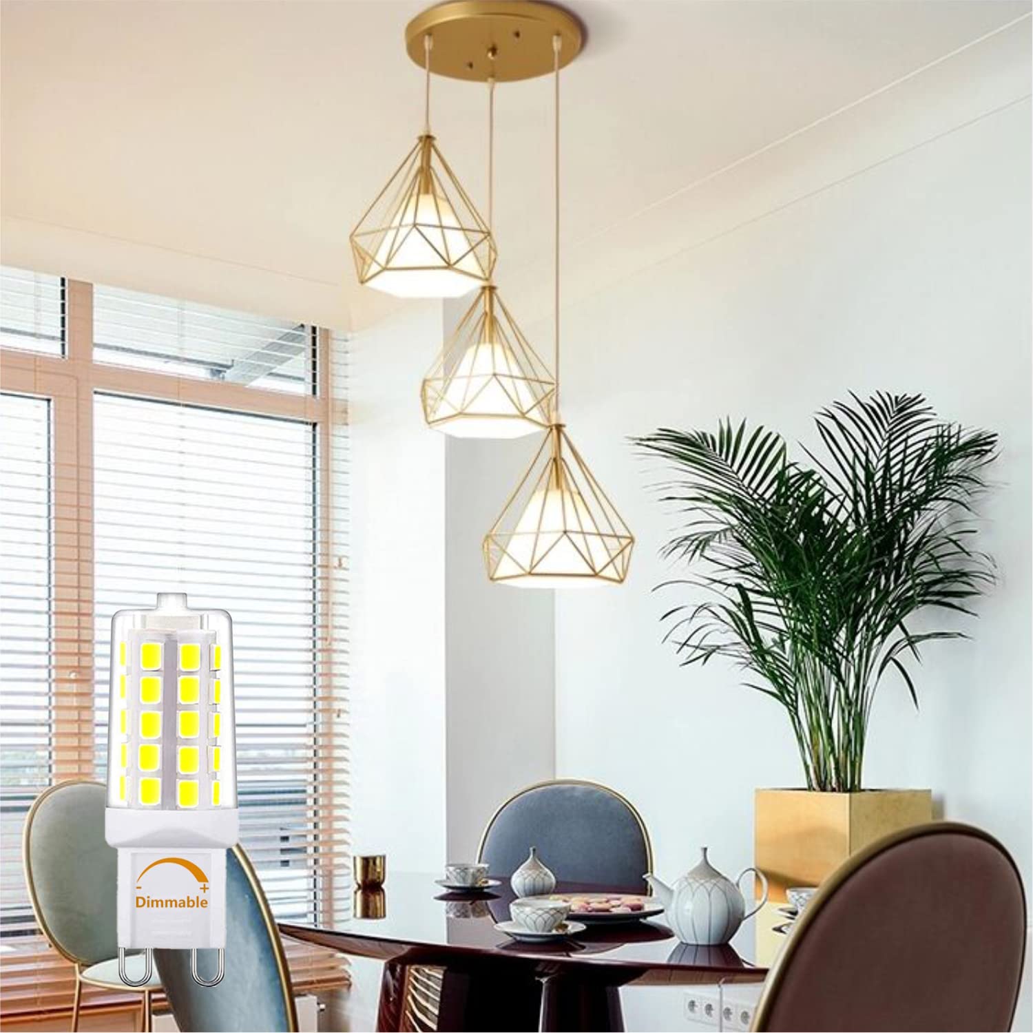 AIPLAMP G9 led Light Bulb Daylight White Dimmable 4W 6000K,Equivalent to 25W 30W 40W Halogen Light, 450Lm 100-120V AC,No Strobe, Flicker Free,360 Degree Angle, g9 dimmable, G9 Bulb,5 Pack