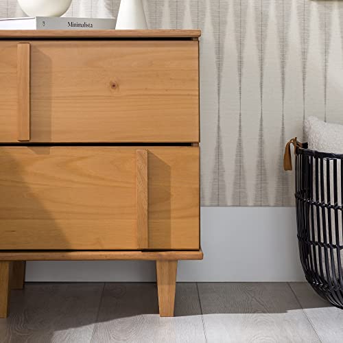 Walker Edison Sprague Contemporary Detailed Drawer Solid Wood Nightstand, 20 Inch, Caramel