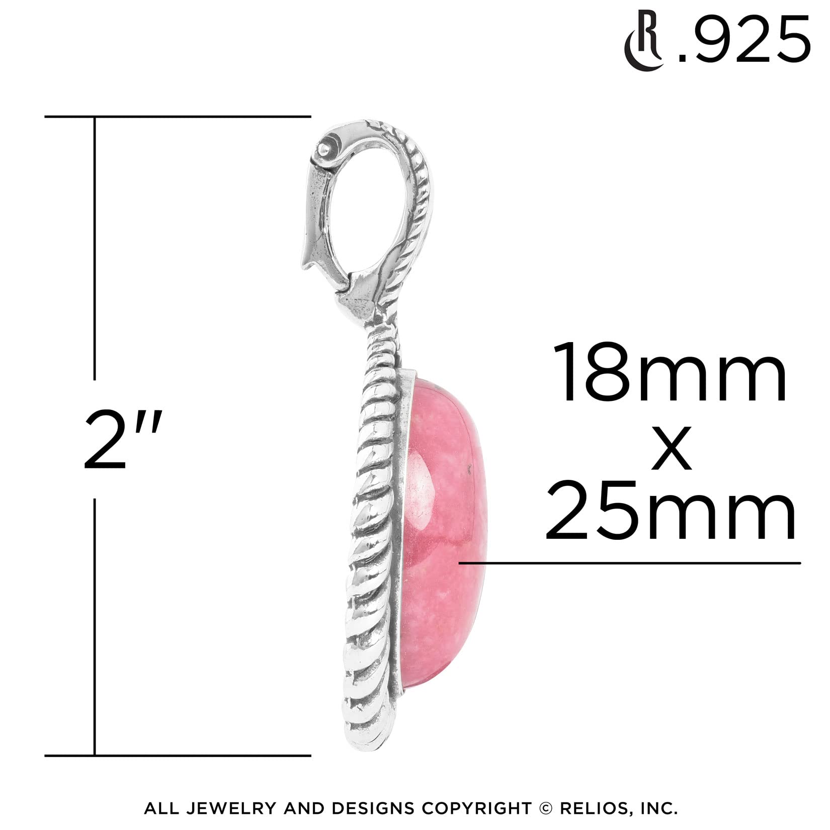 American West Sterling Oval Pink Rhodonite Gemstone Rope Pendant Enhancer