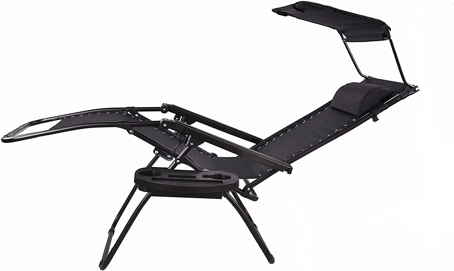 BTEXPERT CC5044B-2 Zero Gravity Chair Lounge for Relaxing, Outdoor Patio Beach Yard Garden Sunshade Utility Tray Cup Holder Case Pack (Set of 2 pcs), Two Piece, Alloy Steel, Black with Canopy