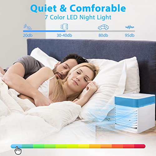 coosolvo Portable Air Conditioner, Personal Air Cooler with Quiet 3 Wind Speeds, Cooling Fan with Large Water Tank, Mini AC Unit with 7 Color Light, USB Small Air Conditioner for Home