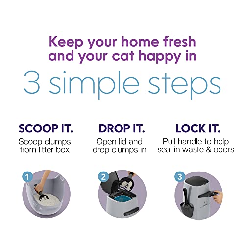 Litter Genie Standard Pail (Silver) | Cat Litter Box Waste Disposal System for Odor Control | Includes 1 Square Refill Bag