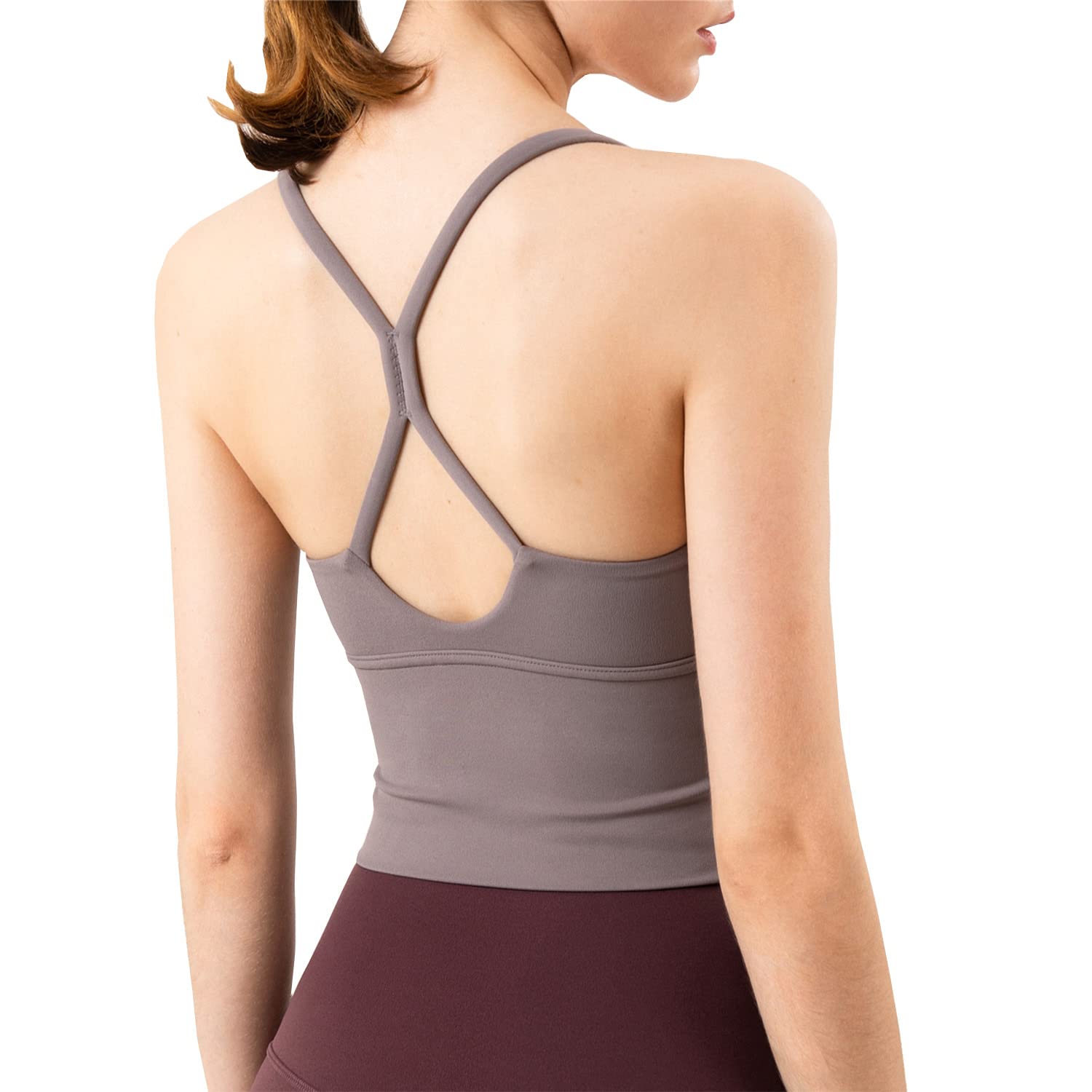 AKAMC Women’s Longline Sports Bra Wirefree Padded Medium Support Yoga Bras Gym Running Workout Tank Tops,Medium