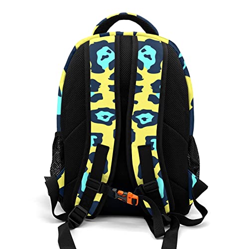 Anneunique Leopard Print Blue Yellow Backpack Custom Multifunctional Waterproof Laptop Bag for Travel Gift