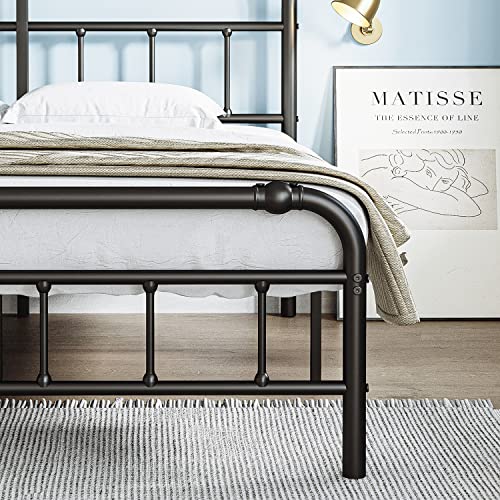 ZIYOO Twin Bed Frame with Headboard and Footboard, 14 Inch High, Heavy Duty Steel Slats with 2500lbs Support for Mattress, No Box Spring Needed, Noise-Free, Easy Assembly-Black