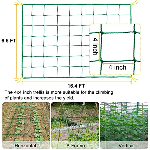 Garden Trellis Netting for Climbing Plants Outdoor, 6.6x16.4 FT Plant Netting for Cucumber, Tomato, 27 Strands Trellis Net with 4x4 Inch Mesh as Vegetable Netting for Grape, Bean