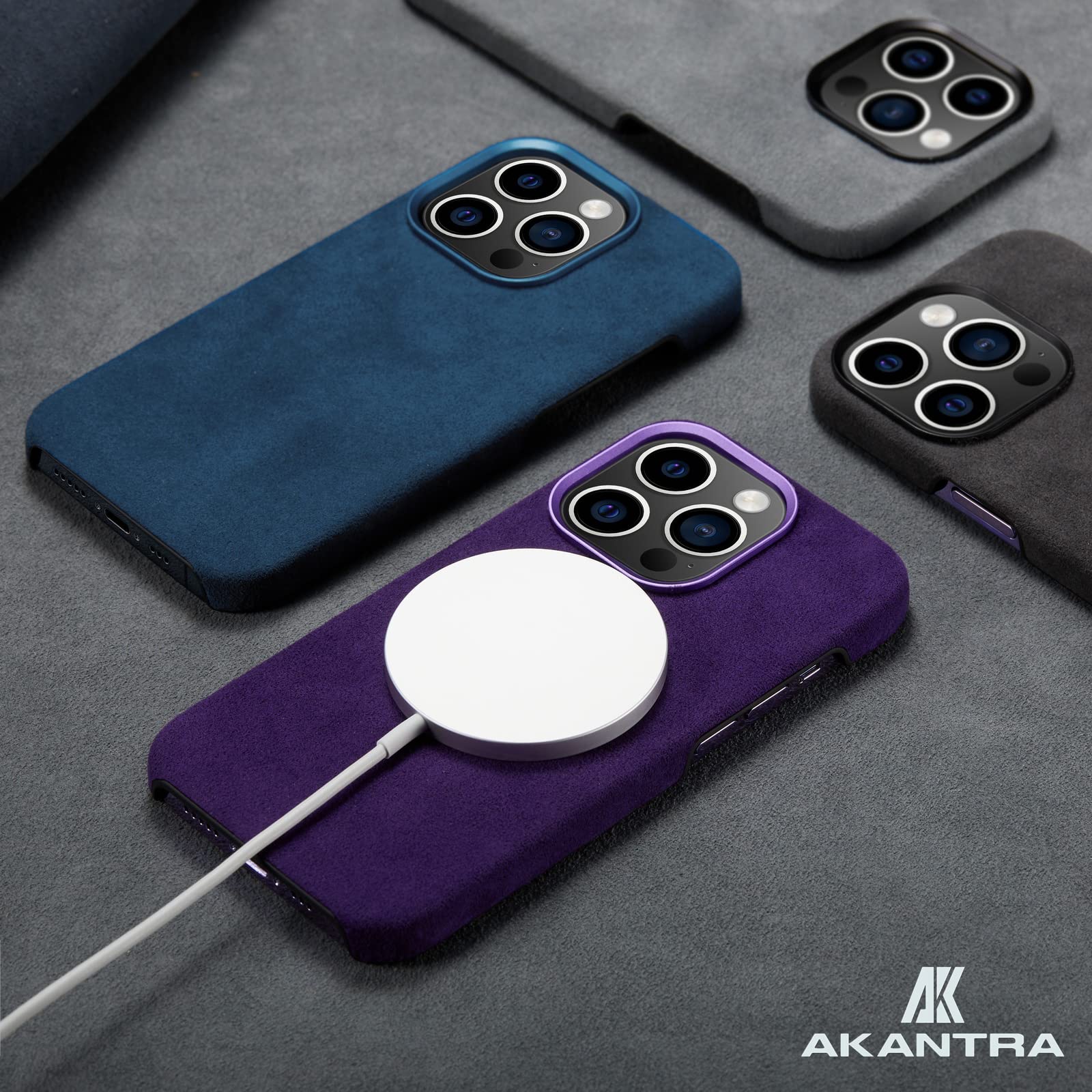 AKANTRA Alcantara Case for Apple iPhone 14 Series, Handmade Half-Wrapped Synthetic Suede Cover, Compatible with Magsafe Wireless Charging(iPhone 14 Plus,Purple)